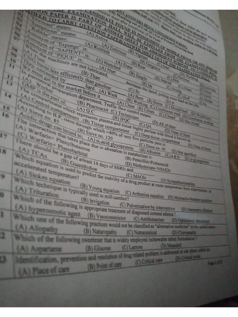 SPSC PHARMACIST PAPER (18 Jan 2024) | PDF | Social Science