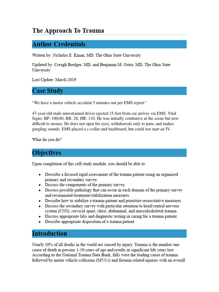 Cdem Approach To Trauma 2019 Revise Docx Google Docs | PDF | Injury | Shock (Circulatory)