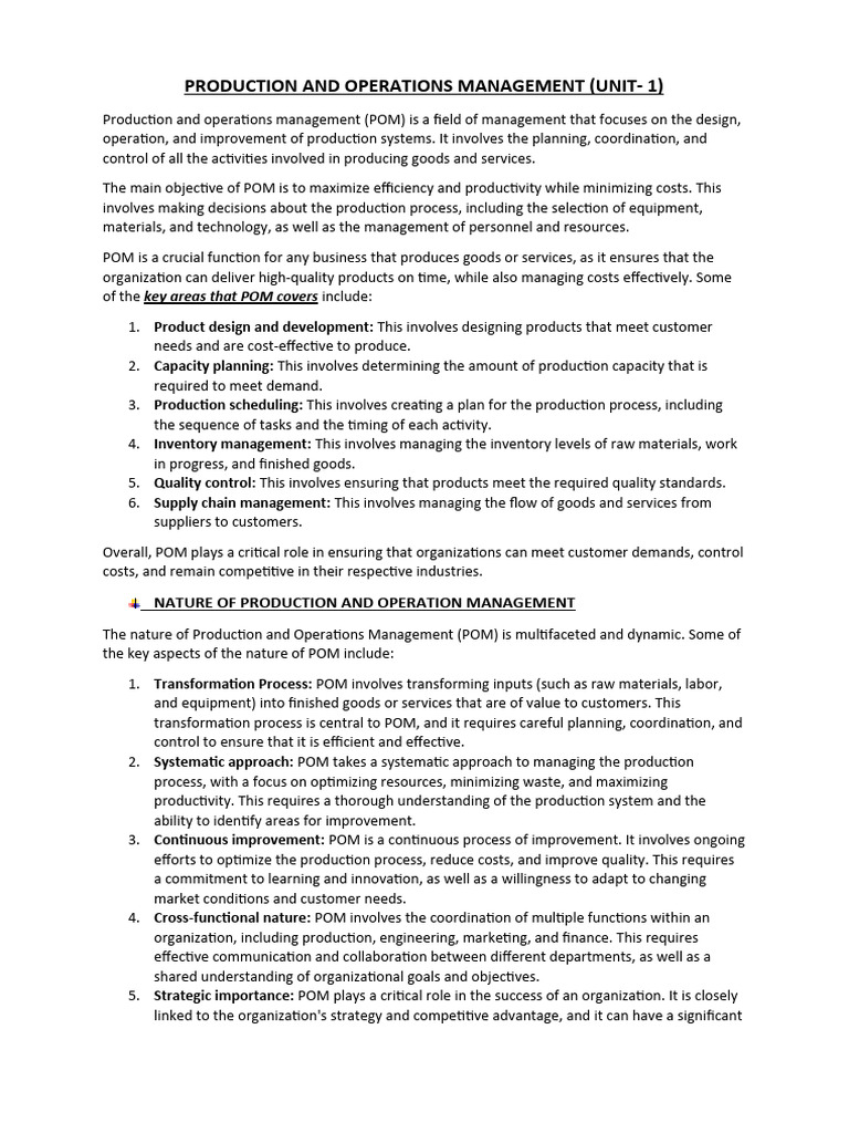 Production and Operations Management 1 | PDF | Operations Management | Supply Chain