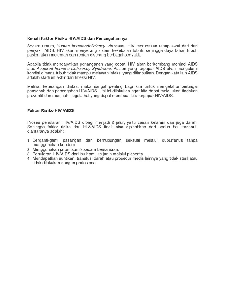 Kenali Faktor Risiko HIV | PDF