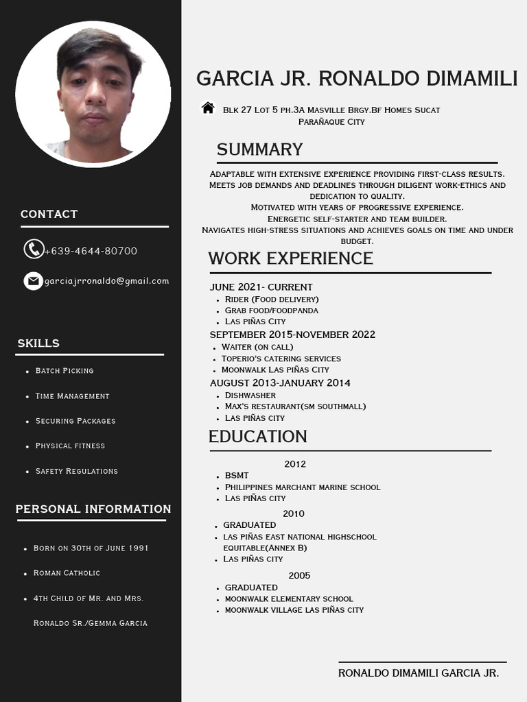 Black White Minimalist CV Resume | PDF | Food And Drink | Food Industry