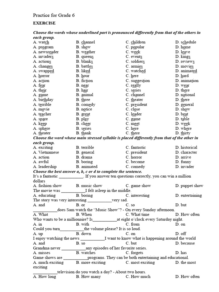 Practice For Grade 6.1 | PDF | Lesson