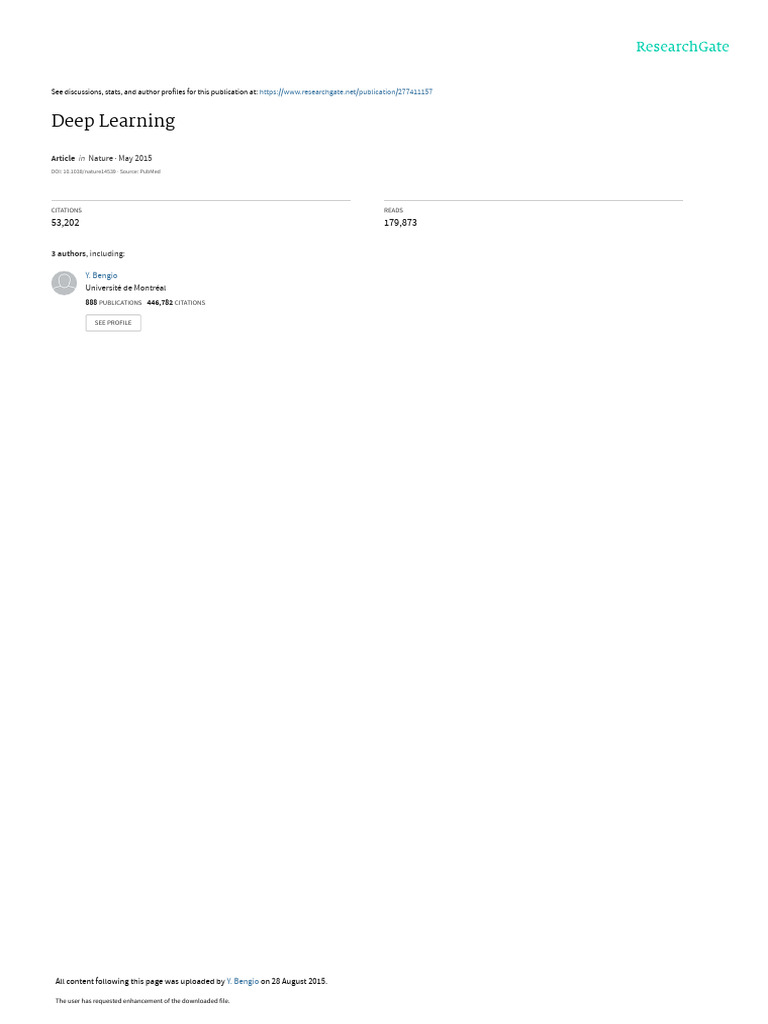 2015 Lecun Deeplearn | Download Free PDF | Deep Learning | Artificial Neural Network