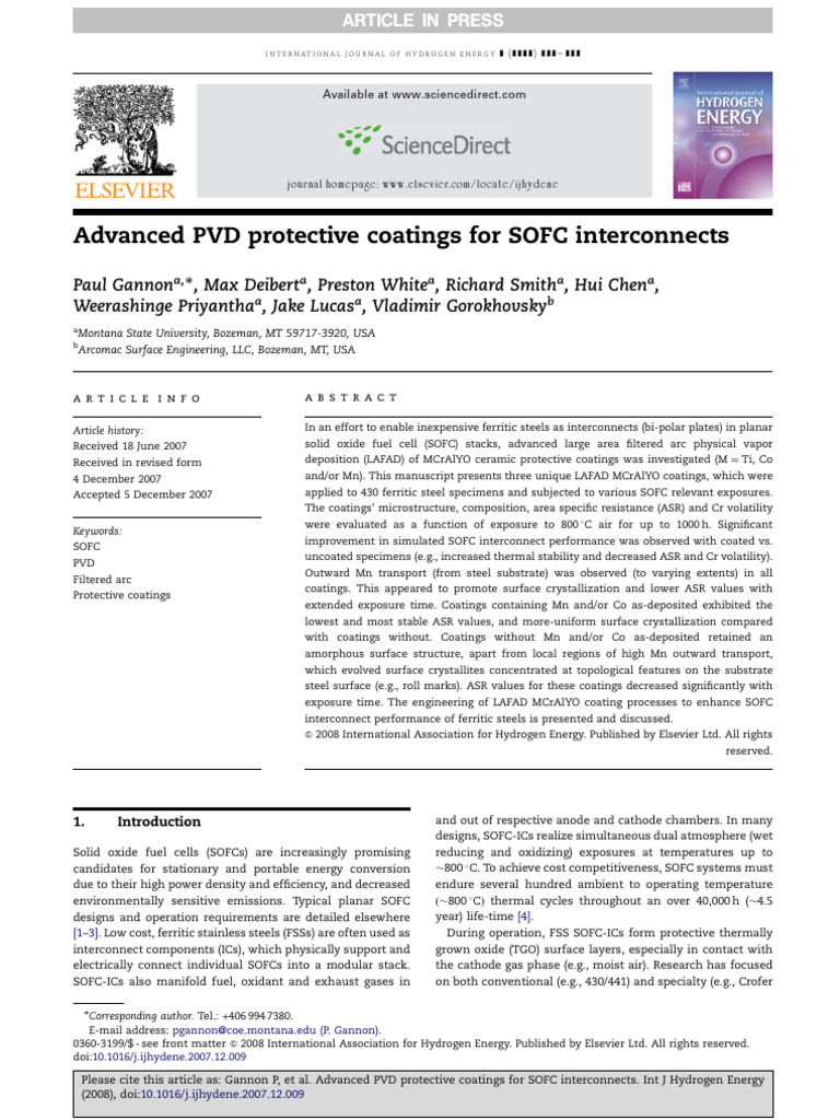 Advanced PVD Protective Coatings For SOFC Intercon | PDF | Solid Oxide Fuel Cell | Chromium