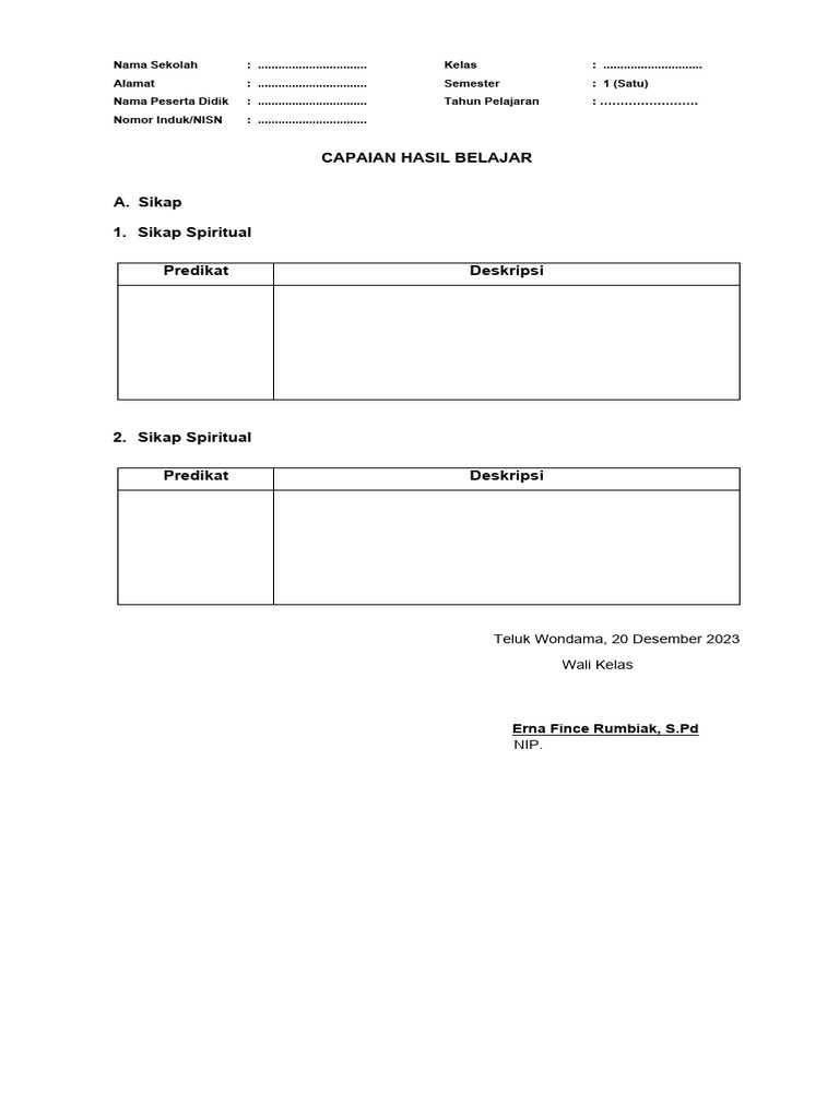 Format Rapor Manual k13 | PDF