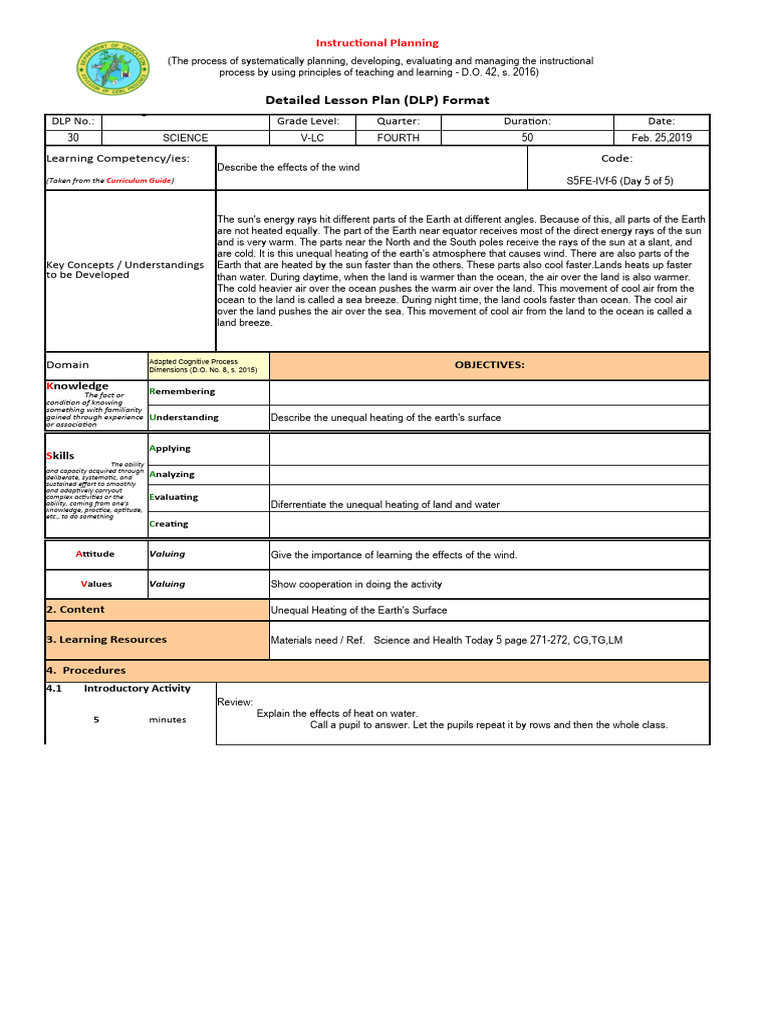 Detailed Lesson Plan (DLP) Format: Learning Competency/ies: Code | PDF ...