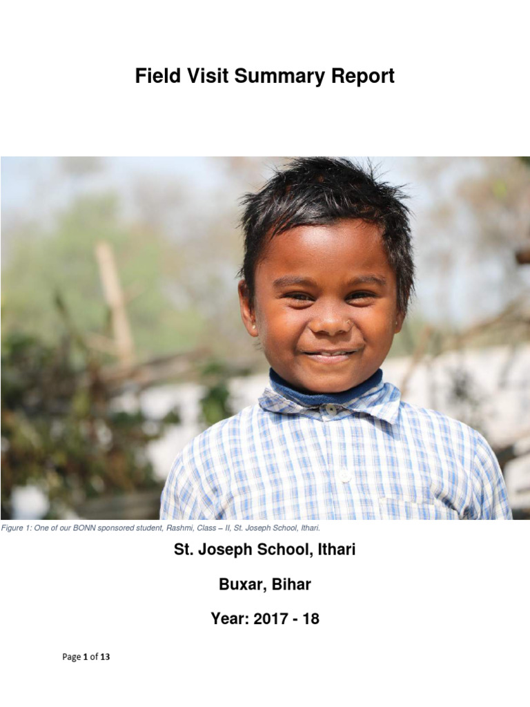 Field Visit Summary Report: St. Joseph School, Ithari Buxar, Bihar Year: 2017 - 18 | PDF ...