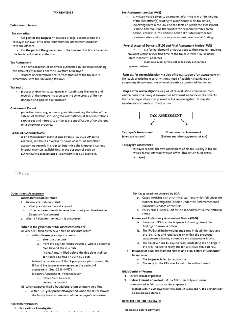Tax Remedies Reviewer | PDF | Taxes | Taxpayer