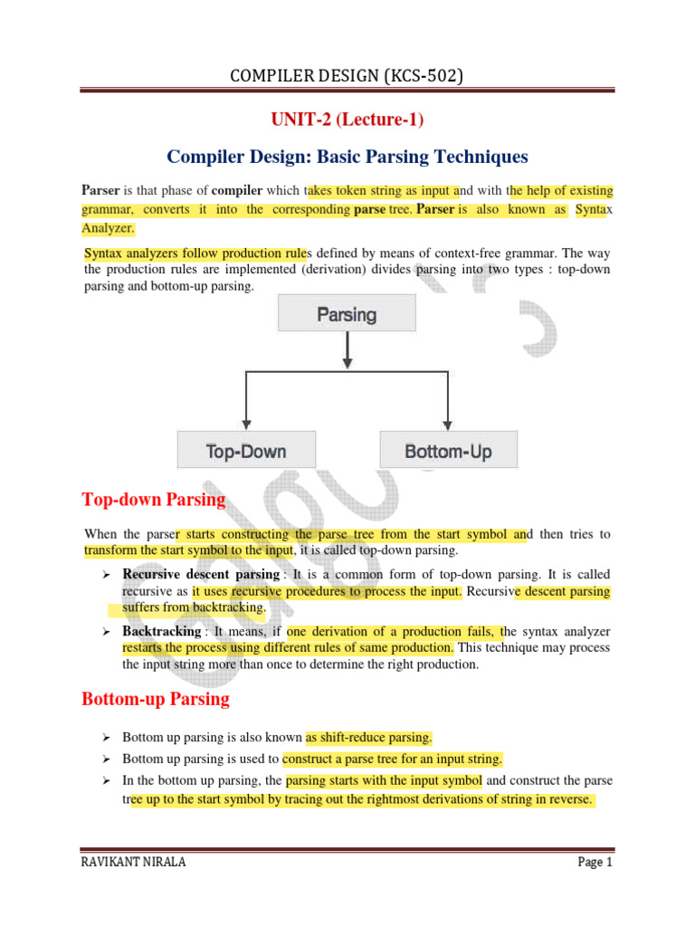 Cd Unit 2 Rv Pdf Parsing Syntax 