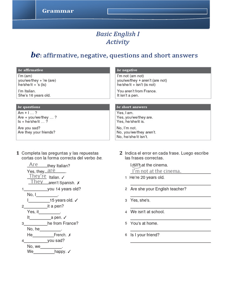 Verb Be IB A1 | PDF | Language Mechanics | Grammar