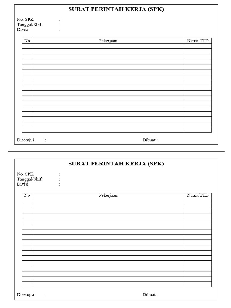 Contoh Surat Perintah Kerja SPK | PDF