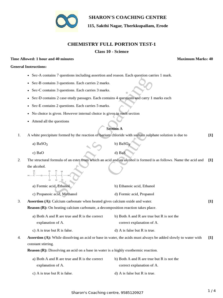 Chemistry Full Portion Test | PDF | Redox | Chemical Compounds