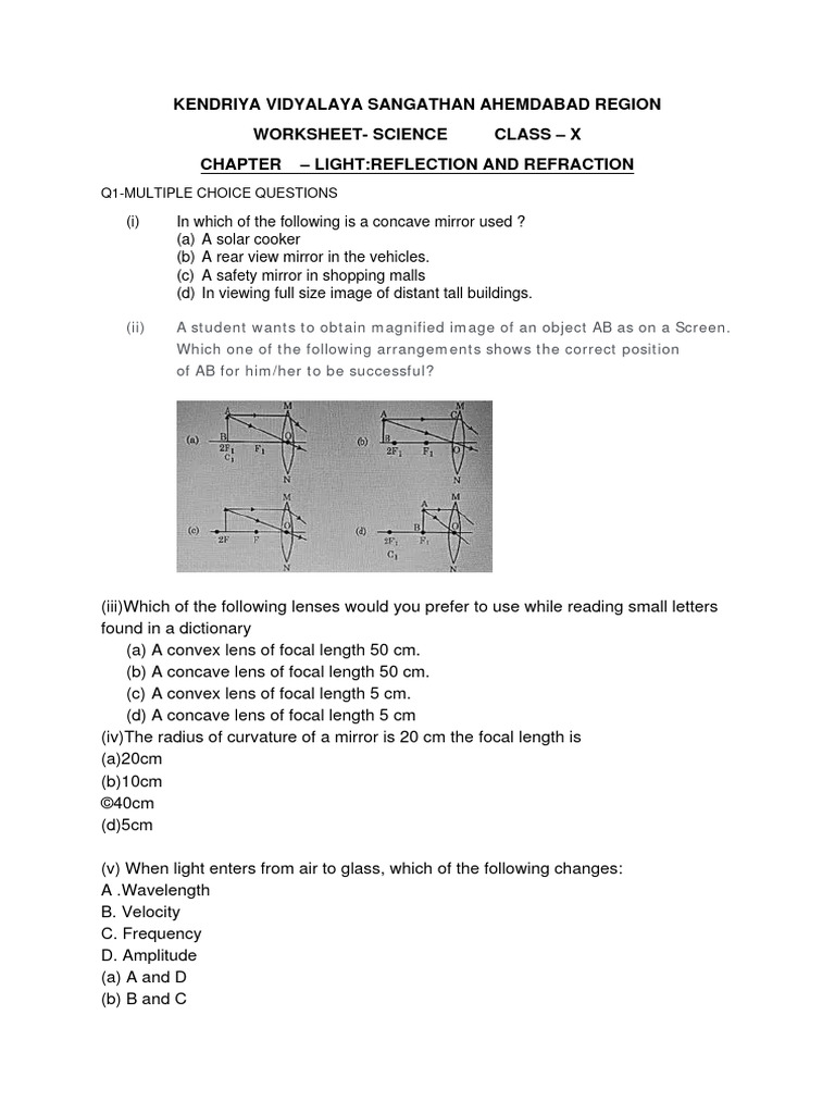 Concave Mirror and Lens Worksheet | PDF