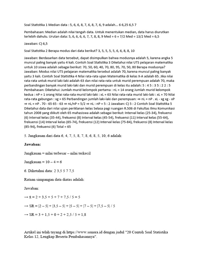 Soal Statistika 1 Median Data Berdasarkan Data | PDF