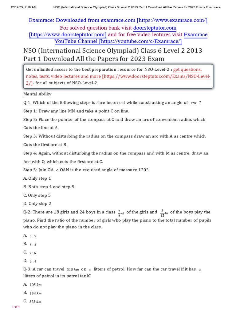 NSO Level 2 Class 6 Paper 2013 Part 1 | PDF