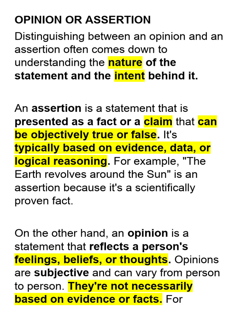 Assertion or Opinion | PDF | Evidence | Opinion