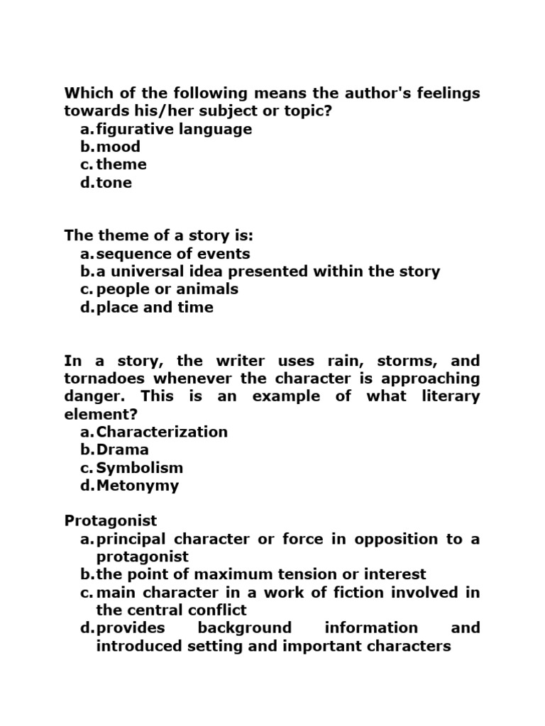 Elements of a Story Questions | PDF | Narration