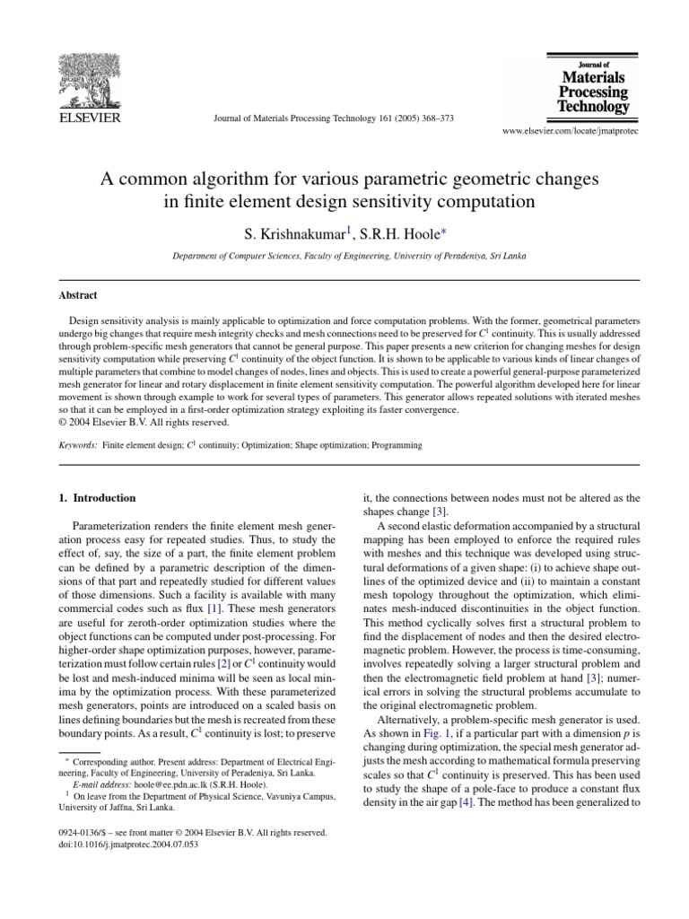 A Common Algorithm For Various Parametri Pdf Finite Element Method 8453