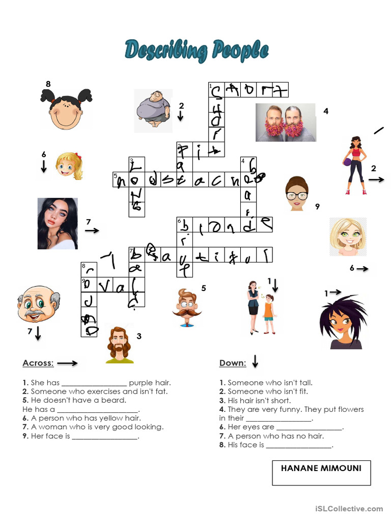 Crossword Puzzle - Describing People | PDF | Human Hair | Hair