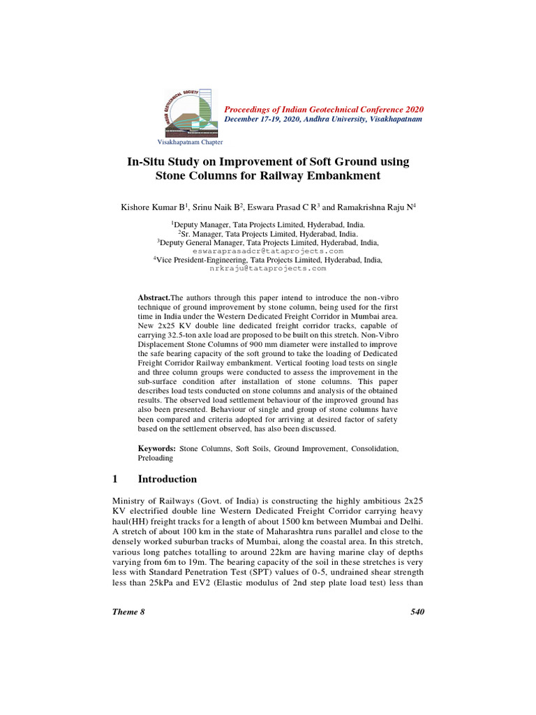 In Situ Study Improvement Soft Ground Using Stone Columnfor Railway ...