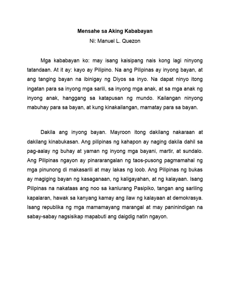 Mensahe Sa Aking Kababayan (Talumpati) | PDF
