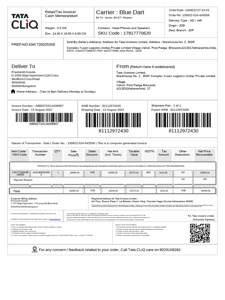 Bose Invoice | PDF | Invoice | Business Economics