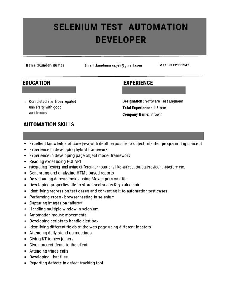 Reference Resume | PDF | Software Testing | Selenium (Software)
