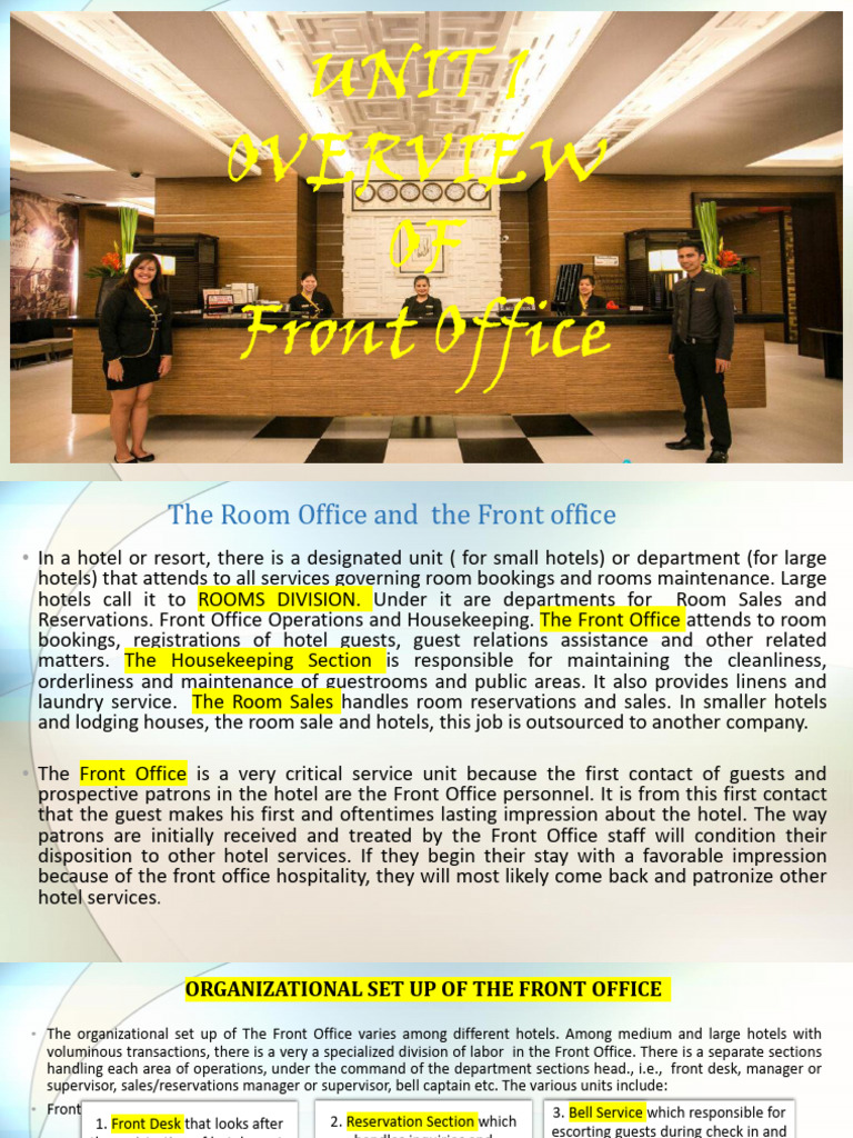 Unit 1 Overview of Front Office | PDF