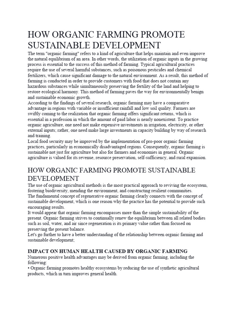 How Organic Farming Promote Sustainable Development | PDF