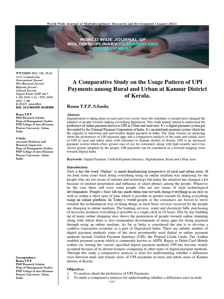 UPI Payment Usage in Kannur: Rural vs Urban | PDF | Banking | Financial ...