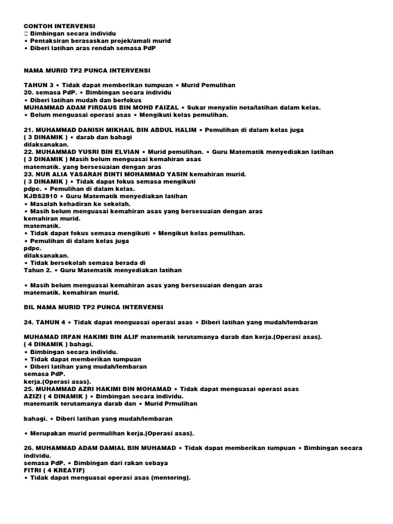 Contoh Intervensi | PDF | Karier & Perkembangan