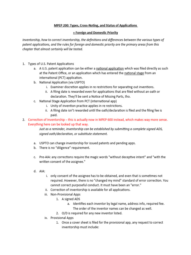 MPEP 200 (Types, Cross-Noting, Status of Apps, Priority For Domestic ...