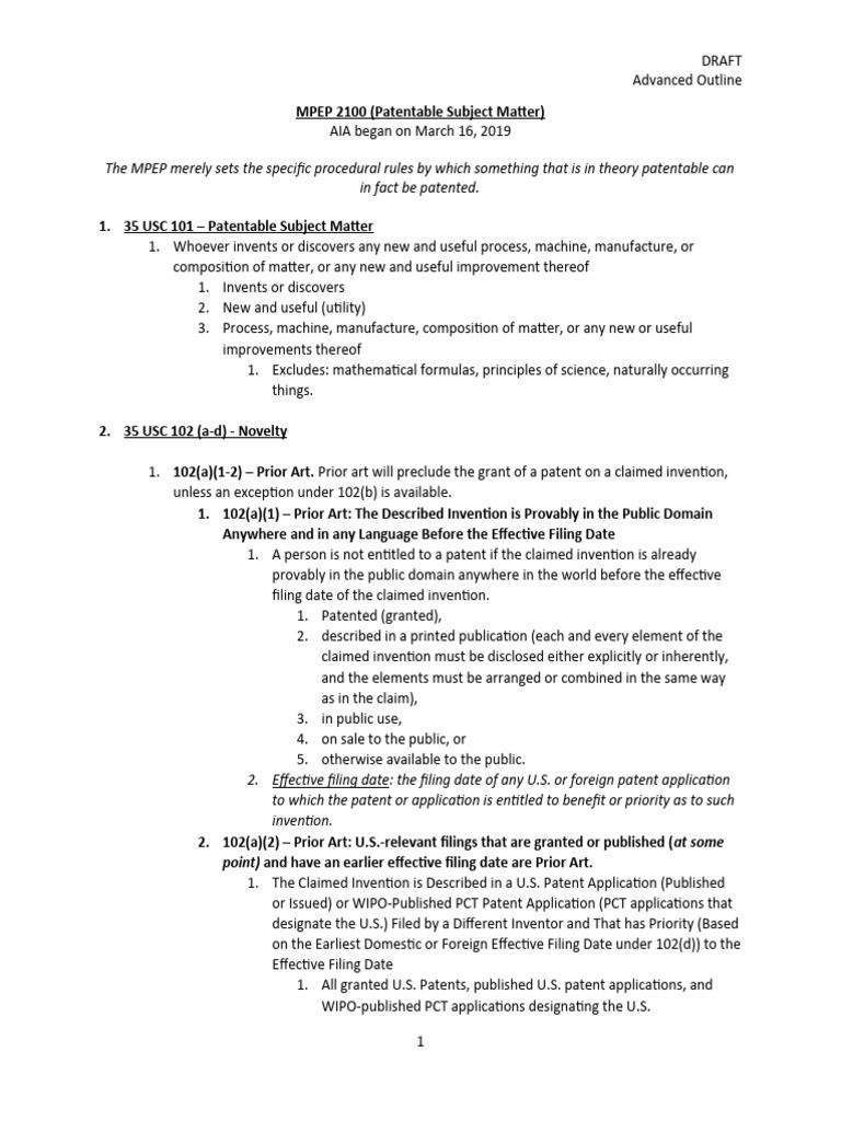 Patent Law: MPEP 2100 Overview | PDF | Prior Art | Glossary Of Patent ...