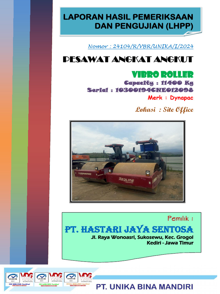 Laporan Pemeriksaan Vibro Roller Hastari | PDF | Teknologi & Rekayasa