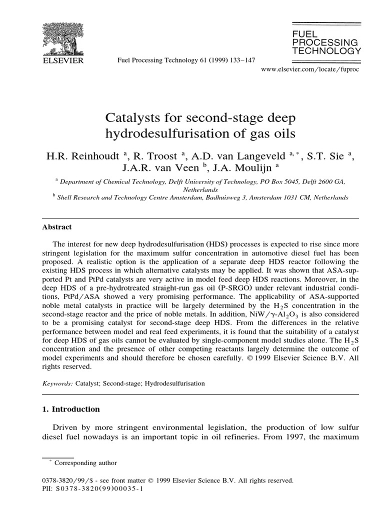 2nd Stage Deep Desulphurization of Gas Oils | PDF