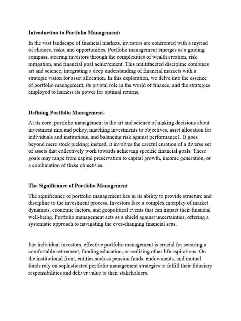 Introduction to Portfolio Management | PDF | Modern Portfolio Theory ...