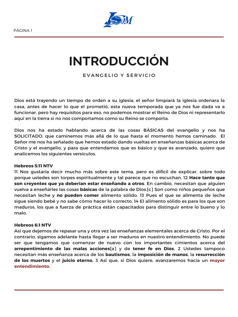 Evangelio y Servicio Isom 1 | PDF