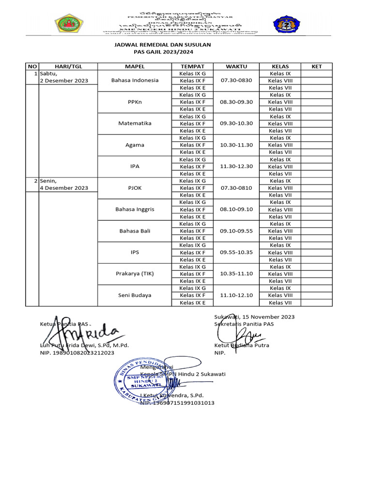 Jadwal Remidi Dan Susulan Pas | PDF