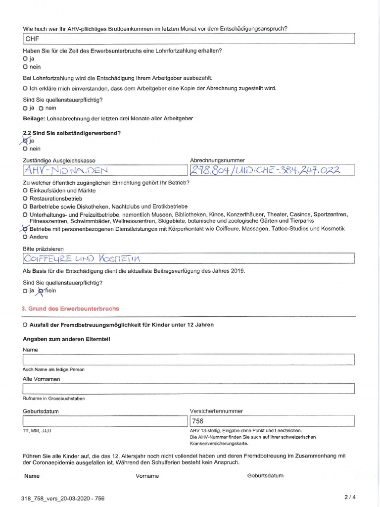 Formular AHV 24.03.2020 | PDF