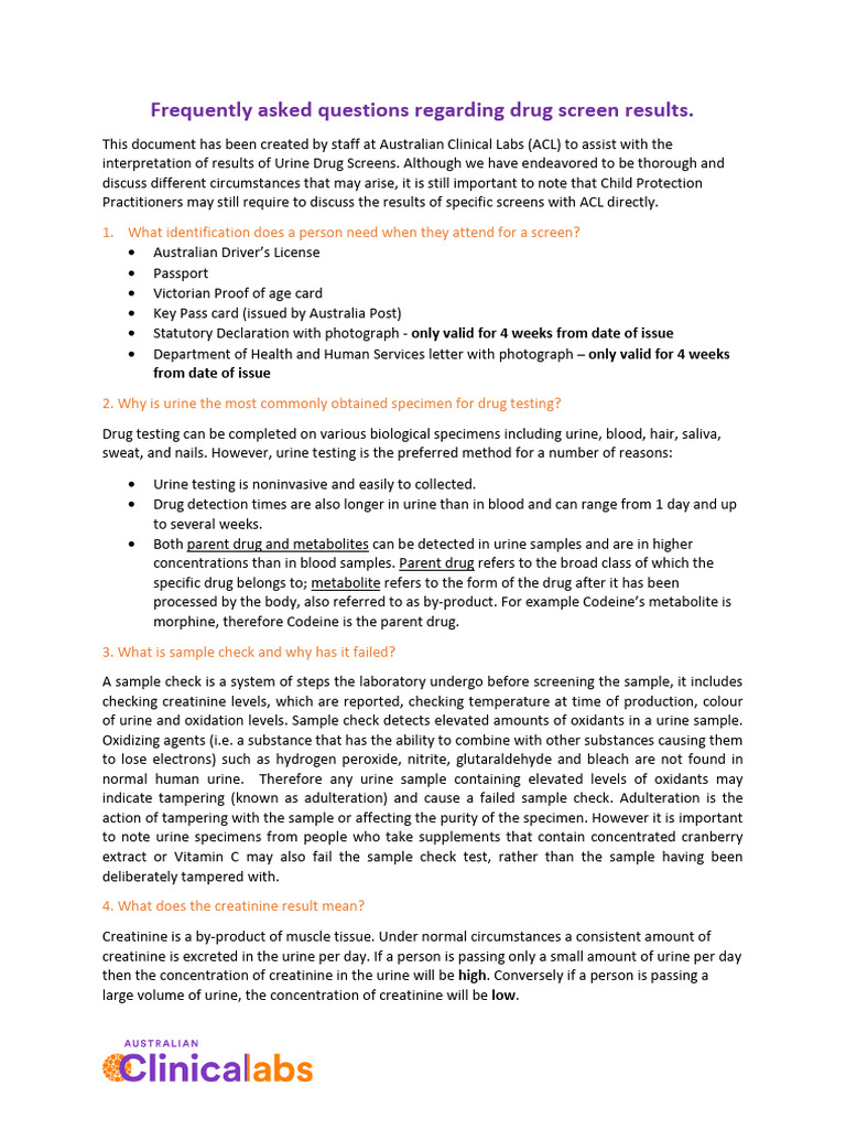 Frequently Asked Questions Regarding Drug Screen Results | PDF | Drug ...