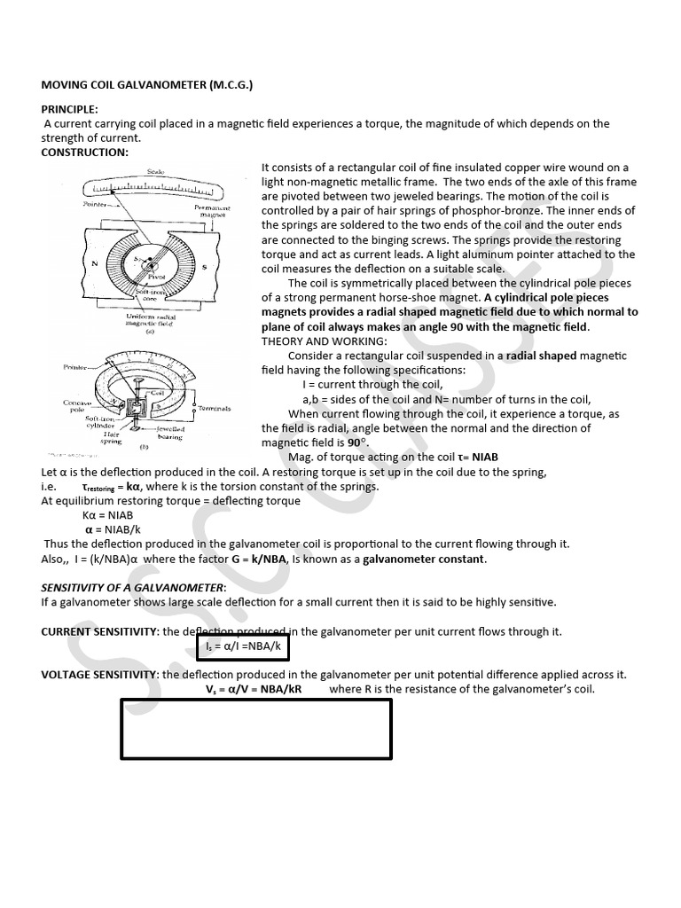 Moving Coil Galvanometer | PDF | Inductor | Metrology