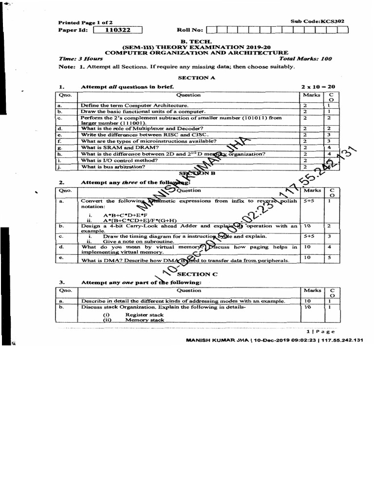 COA Quetion Bank (Pyq) PDF | PDF | Central Processing Unit | Random Access Memory
