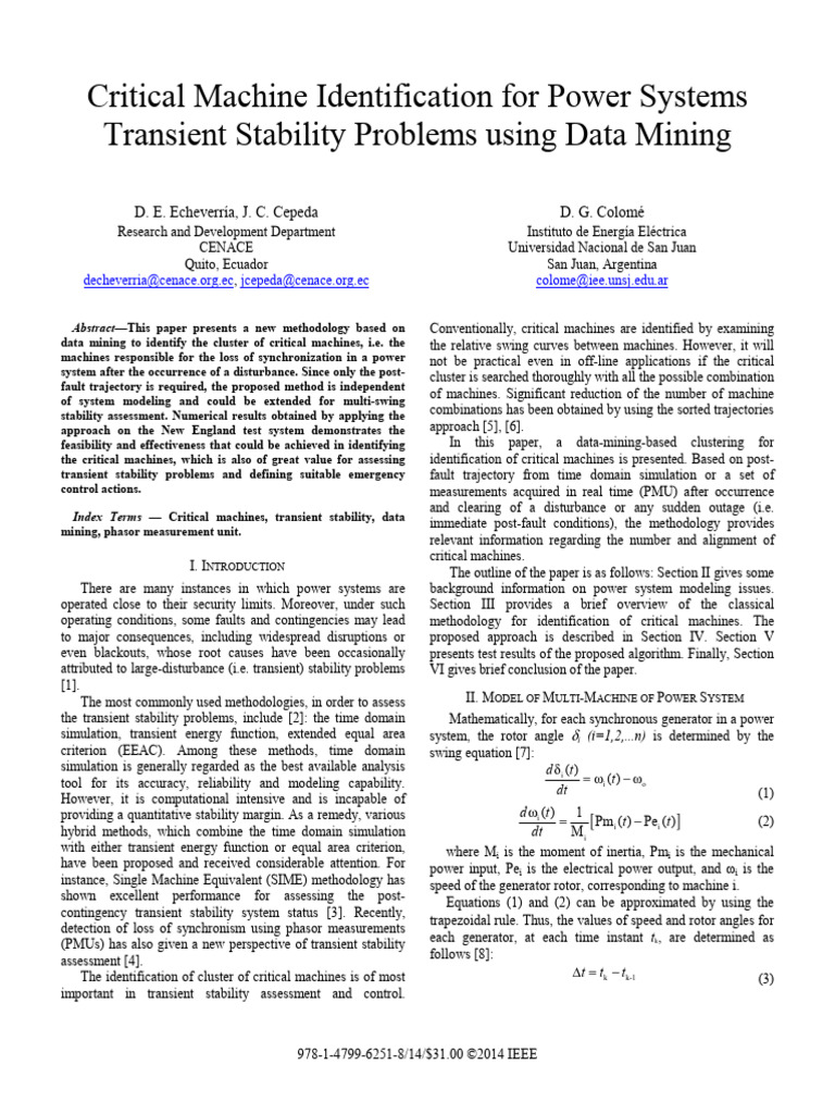 Critical Machine Identification For Power Systems T&D Medellin 2014 ...