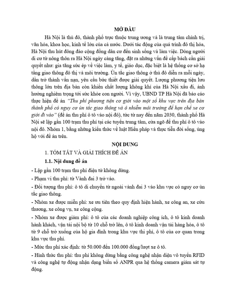 HP BTL Nhom 1 Thu Phi o To Noi Do | PDF