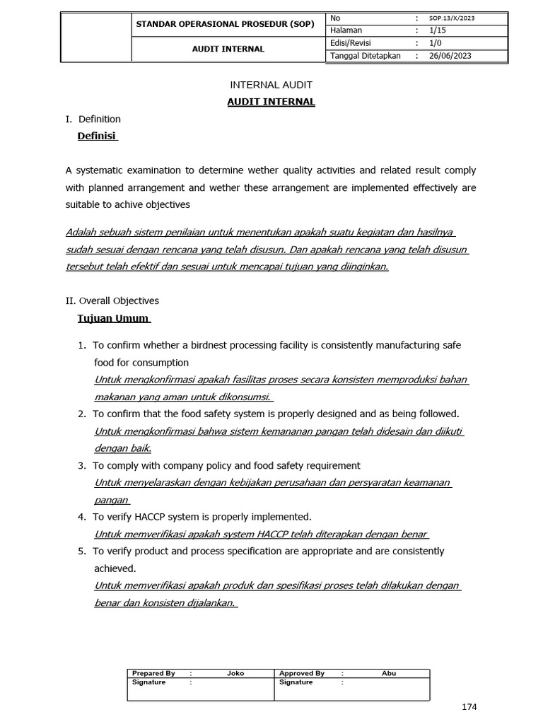 SOP Audit Internal New | PDF
