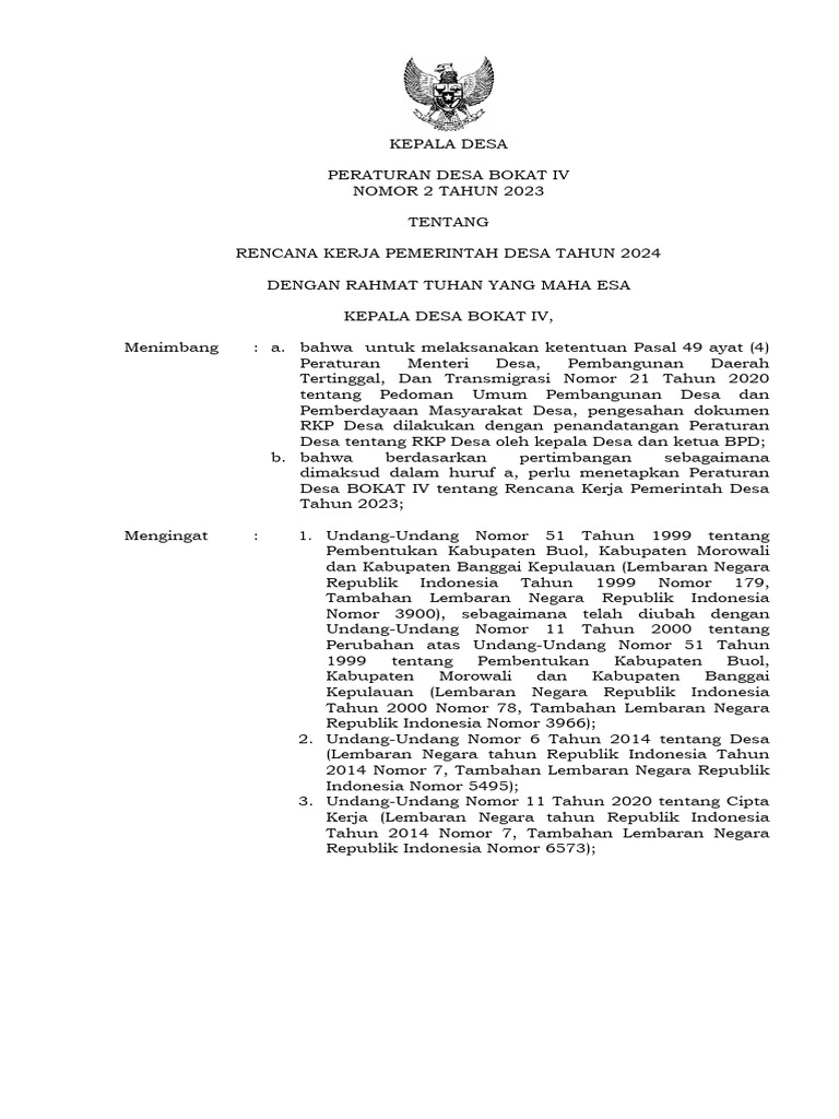 Rancangan Perdes - RKP Desa 2023 | PDF
