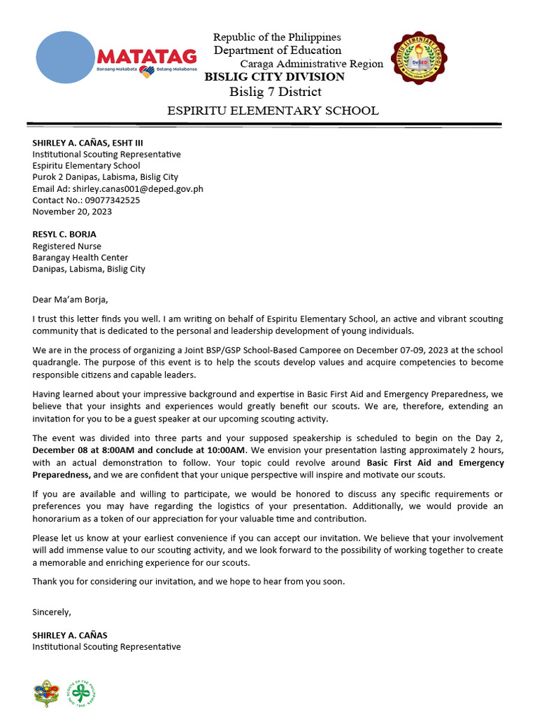 Letter Request For Speakers | PDF | Scouting