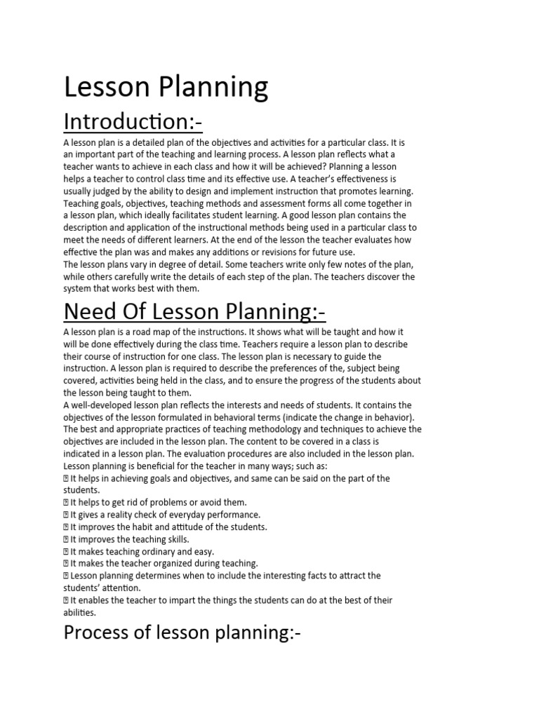 Lesson Planning Unit 1 | PDF