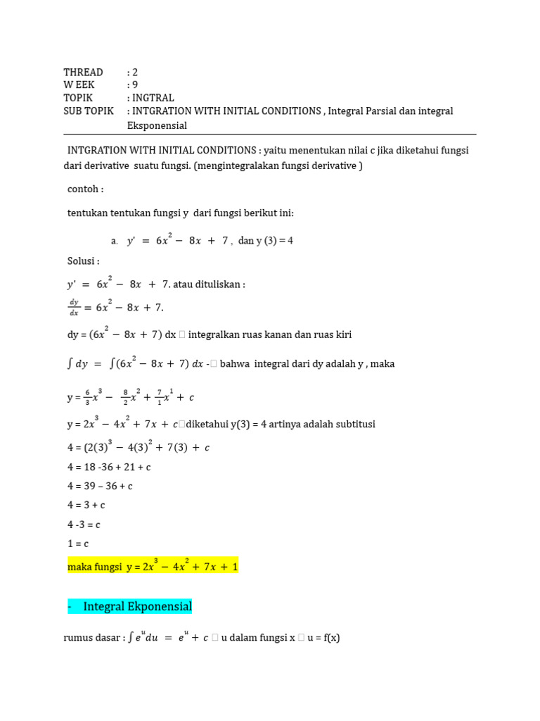 Thread 2 Integral Conditional (Parsial Dan Logarithma) | PDF
