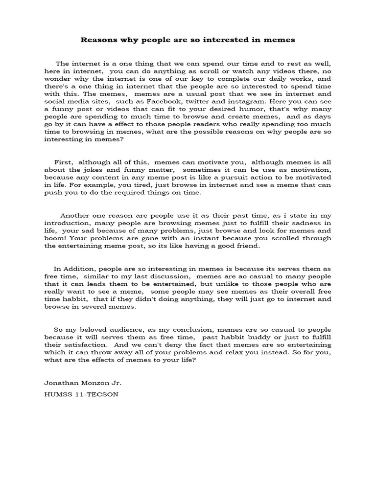 Reasons Why People Are So Interested in Memes | PDF